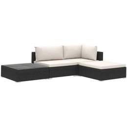 4-tlg. Garten-Lounge-Set mit Auflagen Poly Rattan Schwarz vidaXL