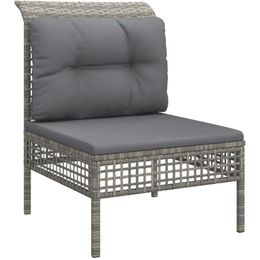 vidaXL - Garten-Mittelsofa mit Kissen Grau Poly Rattan