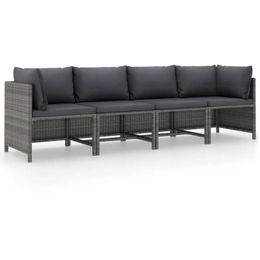 4-Sitzer-Gartensofa mit Kissen Grau Poly Rattan vidaXL