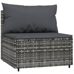 Garten-Mittelsofa mit Kissen Grau Poly Rattan vidaXL