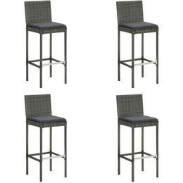 vidaXL - Garten-Barhocker mit Kissen 4 Stk. Grau Poly Rattan