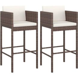 vidaXL - Barhocker 2 Stk. mit Kissen Braun Poly Rattan