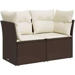 Gartensofa mit Kissen 2-Sitzer Braun Poly Rattan vidaXL