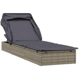 vidaXL - Sonnenliege mit Faltdach Grau 213x63x97 cm Poly Rattan