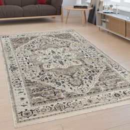 Paco Home - Teppich Wohnzimmer Kurzflor Orientalisches Muster Ornamente Bordüre Beige Creme 120x170 cm