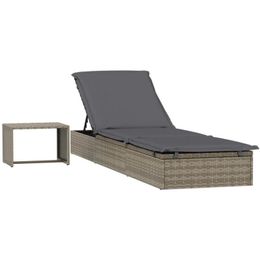 vidaXL - Sonnenliege 1 Stk. mit Tisch Grau Poly Rattan