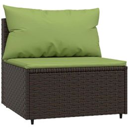 vidaXL - Garten-Mittelsofa mit Kissen Braun Poly Rattan