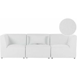 Beliani Sofa Cremeweiß Stoffbezug aus Cord mit Armlehnen Kissen 3-Sitzer Modulsofa Ecksofa Wohnzimmermöbel Modern Wohnecke Sitzecke