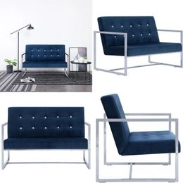 vidaXL 2-Sitzer-Sofa mit Armlehnen Blau Chrom und Samt - Sessel - Armsessel - Home & Living - Blau