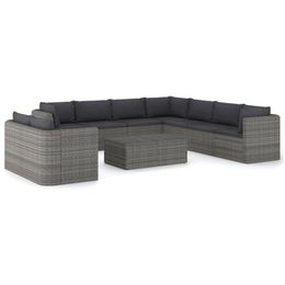 10-tlg. Garten-Lounge-Set mit Kissen Poly Rattan Grau vidaXL