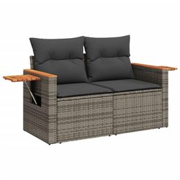 vidaXL - Gartensofa 2-Sitzer mit Kissen Grau Poly Rattan