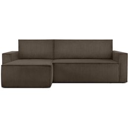 Napi Ecksofa Big links/rechts, Schlaffunktion mit Cordbezug, braun - Konsimo