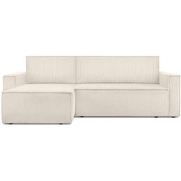 Napi Ecksofa Big links/rechts, Schlaffunktion mit Cordbezug, beige - Konsimo