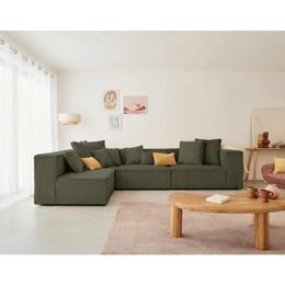 Colombine - modulares ecksofa links - 5 sitzplätze - großer geripptem cord - grün