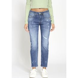 Boyfriend-Jeans Gang "94NICA CROPPED", Damen, Gr. 26, N-Gr, blau (midblau), Denim/Jeans, Obermaterial: 98% Baumwolle, 2% Elasthan, casual, bequem knöchelfrei, Jeans, mit geraden und verkürzten Beinverlauf