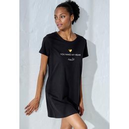 Vivance Dreams Sleepshirt schwarz Gr. 32/34 für Damen. Rundhals und Print. Basic. Nachhaltig.