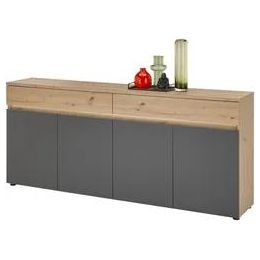 HBZ-MEBLE Sideboard HBZ "Lille inkl. LED-Beleuchtung, BxHxT 200x86x38 cm" Sideboards Gr. B/H/T: 200cm x 86cm x 38cm, 2 St., schwarz (artisan eiche/anthrazit) Mit 4 Türen, 2 Schubkästen, Einlegeböden