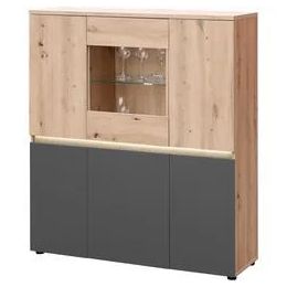 HBZ-MEBLE Highboard HBZ "Lille mit LED-Beleuchtung, Wohnzimmerschrank BxHxT 120x140x38 cm" Sideboards Gr. B/H/T: 120cm x 140cm x 38cm, schwarz (artisan eiche/anthrazit) Mit 5 Türen, Einlegeböden und 1 Glasboden