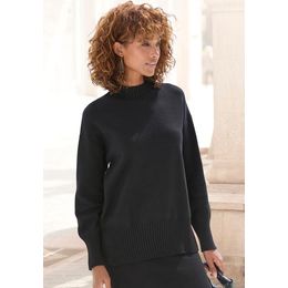 Lascana Stehkragenpullover schwarz Gr. 32/34 für Damen. Mit hoch geschlossener Ausschnitt. Figurumspielend. Nachhaltig.