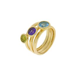 Fingerring ZEEme "Silber 925 vergoldet mit Blautopas (beh.) Peridot Amethyst" Fingerringe Gr. 052 (16,6), 1,5 ct, Silber 925 (Sterlingsilber), gelb (gelb + blau) Damen