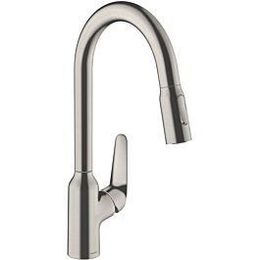 Hansgrohe Focus M42 Küchenarmatur 220 2jet 71820800 mit Ausziehbrause, Schwenkbereich 360°, edelstahl-optik