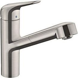 Hansgrohe Focus M42 Küchenarmatur 150 1jet 71829800 edelstahl-optik, schwenkbarer Auslauf 120°, mit Ausziehauslauf