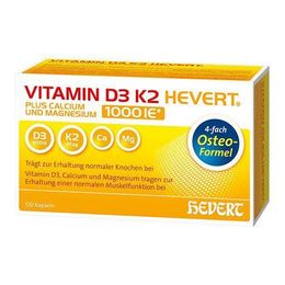 Vitamin D3 K2 Hevert Plus Ca mg 1000 Ie/2 Kapseln 120 ST