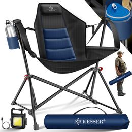 Kesser® Campingstuhl faltbar bis 160 kg Angelstuhl Faltstuhl Klappstuhl Gepolstert mit Armlehnen Campinglicht und Getränkehalter + Tasche mit hoher Rückenlehne Strandstuhl mit Wippfunktion