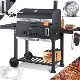 Kesser® Grill Grillwagen XXL Holzkohlegrill mit Deckel, Rädern, Edelstahl-Griff, Grillrost und Thermometer Holzkohle kohlegrill Wagen groß Kohle BBQ Barbeque Camping, Terrasse, Garten