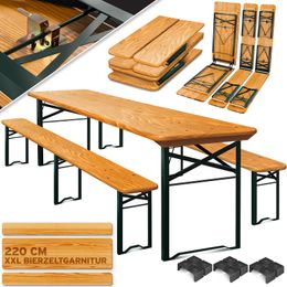 Kesser® Bierzeltgarnitur 3 teilig Gartenmöbel-Set Klappbar 170 x 46 x 75cm 2X Bierbänke 1x Biertisch Festzeltgarnitur Biertisch Stehtisch Sitzgarnitur Holz 12-teiliges Bodenschoner-Set