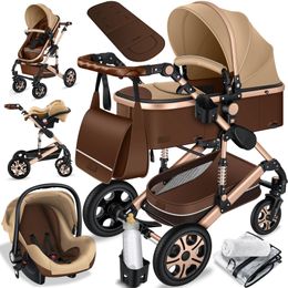 Kesser® Loops 3 in 1 Kinderwagen Kombikinderwagen Komplettset incl. Babywanne & Buggy Sportsitz & Auto-Babyschale - Voll-Gummireifen - Wickeltasche/Regenschutz/Kindertisch Set