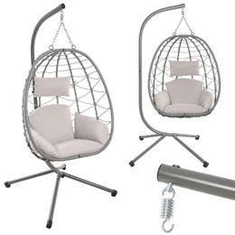 Makika Hängesessel mit Gestell höhenverstellbar aus Polyrattan in Silber