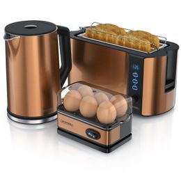 arendo Frühstücks-Set, 4-Scheiben Langschlitztoaster, Wasserkocher 2200W, 6er Eierkocher, Kupfer