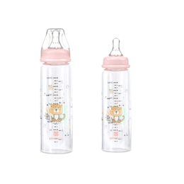 Kikkaboo Baby Glasflasche Savanna 240 ml, Silikonsauger Größe M, Anti-Kolik rosa