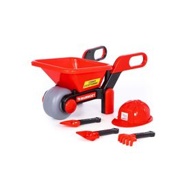 Polesie Kinder Schubkarren-Set 95916 Helm, zwei Schaufeln, Rechen, Sandspielzeug rot