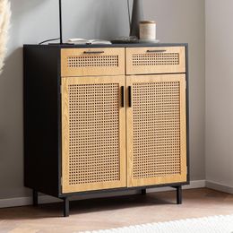 Sideboard FineBuy Anrichte 80 cm Schwarz Kommodenschrank mit Wiener Geflecht