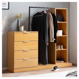 Garderobe FineBuy Kleiderschrank Eiche 145 cm Schubläden Regal Kleiderstange