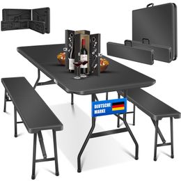 Kesser® Bierzeltgarnitur - 3-teilig Set, Tisch + 2 x Bank, für drinnen - draußen, klappbar, Tragegriffe, HxBxT: 73x180x75 cm , Kunststoff, Rattan-Look Gartengarnitur , Klapptisch , Gartentisch