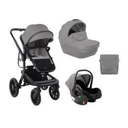 Kikkaboo Kombikinderwagen Irene 3 in 1 Babywanne Autositz Adapter Wickeltasche grau schwarz