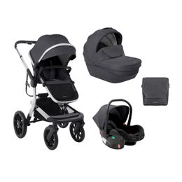 Kikkaboo Kombikinderwagen Irene 3 in 1 Babywanne Autositz Adapter Wickeltasche dunkelgrau