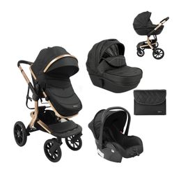 Kikkaboo Kombikinderwagen Irene 3 in 1 Babywanne Autositz Adapter Wickeltasche schwarz gold