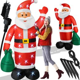 Kesser® Aufblasbarer Weihnachtsmann XXL LED beleuchtet inkl. Befestigungsmaterial Weihnachtsdekoration Weihnachtsdeko Figur , geräuscharmes Gebläse, Nikolaus Santa witterungsbeständig IP44