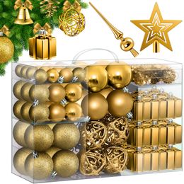 Kesser® Weihnachtskugeln 102-teiliges Set mit Baumspitze Christbaumkugeln Kunststoff Bruchsicher mit Plastik Weihnachtsbaumkugeln Box Weihnachtsbaum Weihnachtsdeko Deko & Christbaumschmuck