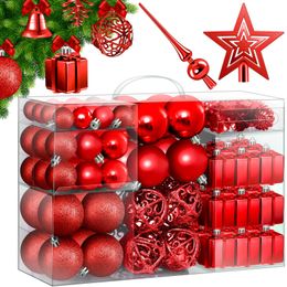 Kesser® Weihnachtskugeln 102-teiliges Set mit Baumspitze Christbaumkugeln Kunststoff Bruchsicher mit Plastik Weihnachtsbaumkugeln Box Weihnachtsbaum Weihnachtsdeko Deko & Christbaumschmuck