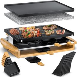 Kesser® Raclette-Grill mit Naturgrillstein, Grillplatte Tischgrill für 8 Personen, Elektrogrill Raclette Grill antihaftbeschichteter Grillplatte, 8 Pfannen und Holzspatel 1200W