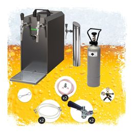 ich-zapfe Untertheken Komplett Set - Zapfanlage, Bierzapfanlage STREAM 50 Bierkoffer, Durchlaufkühler 2-leitig Trockenkühler, bis zu 55 Liter/h - BLACK EDITION, Zapfkopf 2:Korb,Zapfkopf:KeyKeg