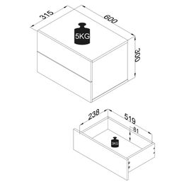 Vcm Holz Wandschublade Nachtschrank Wandboard Schublade Konsole Nachttisch Usal L 60 cm