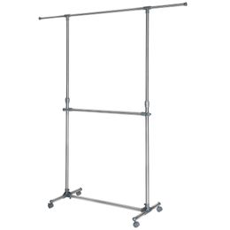 TecTake® Kleiderständer, auf Rollen mit 2 Festellbremsen, obere Stange ausziehbar, 102 - 165 x 48 x 112 - 200 cm