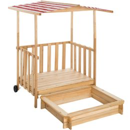 TecTake® Sandkasten, aus Holz, Veranda mit Geländer, 106 x 105 x 137 cm