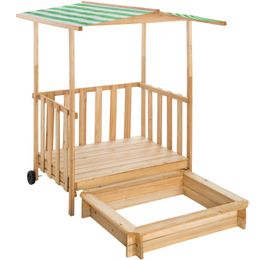 TecTake® Sandkasten, aus Holz, Veranda mit Geländer, 106 x 105 x 137 cm